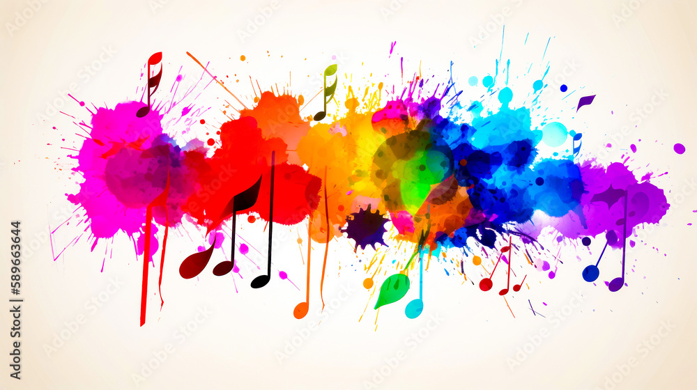 Colorful music background with music notes and musical notes on white ...