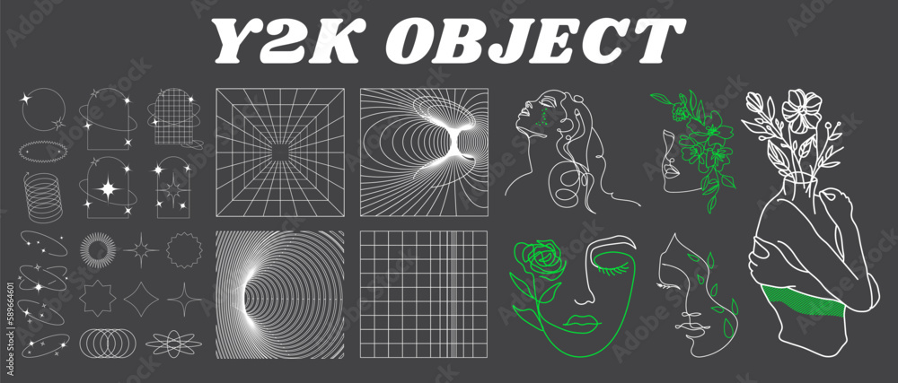 Y2k object pack. Retro futuristic set. Modern object, surreal geometric ...