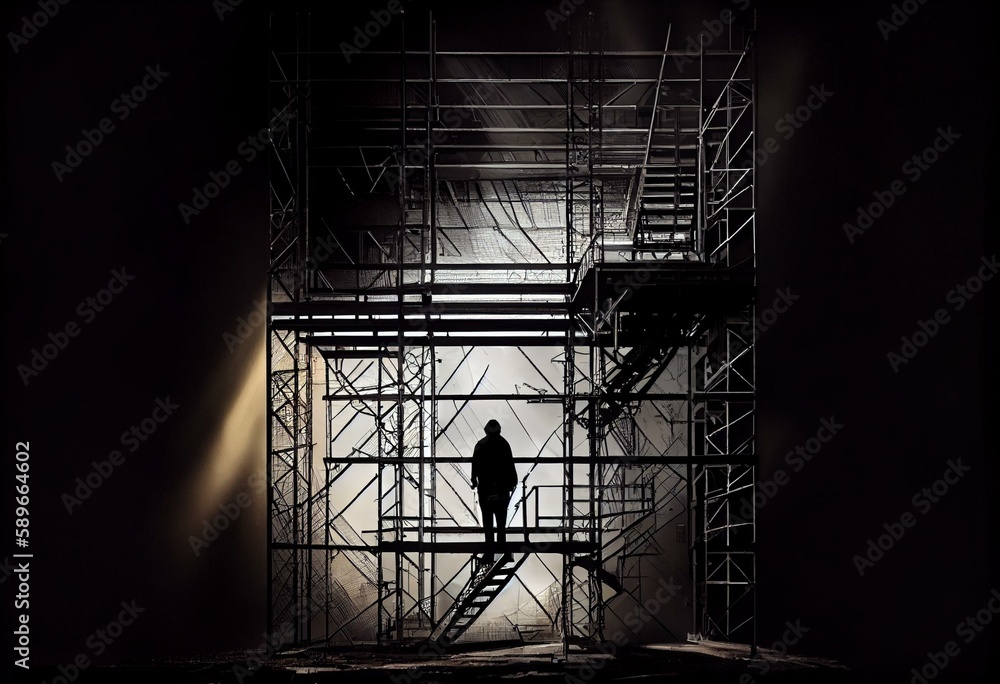 Silhouette type of scaffolding frame with access ladder and guardrail ...