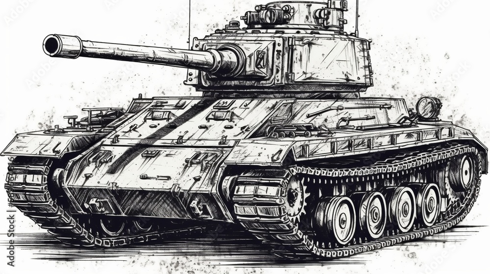 Drawing sketch of a military tank Generative AI Stock Illustration ...
