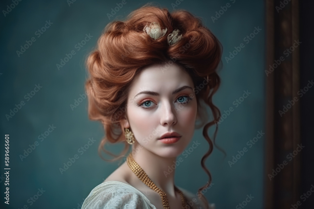 Majestic Woman with Elaborate Hairstyle and Dreamy Expression in Neo ...