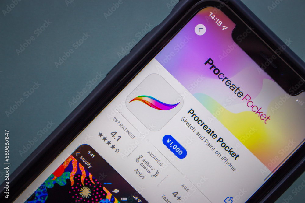 Vancouver, CANADA - Mar 18 2023 : Procreate Pocket app seen in an App Store on iPhone screen ...