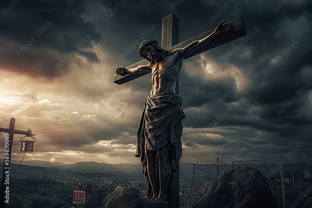 Crucifixion of Jesus Christ made with generative AI Stock Illustration ...