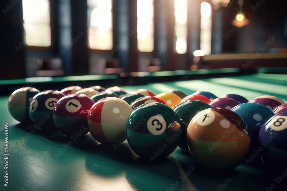 Game of billiards. Balls for billiards and cues. AI generated Stock ...