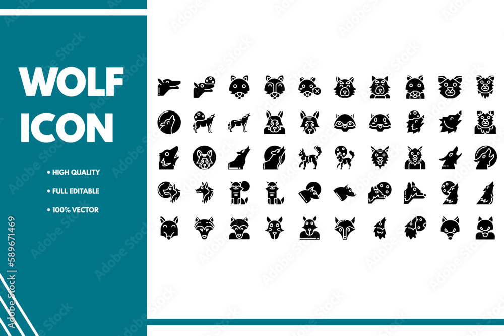Wolf Icon Pack Stock Vector | Adobe Stock