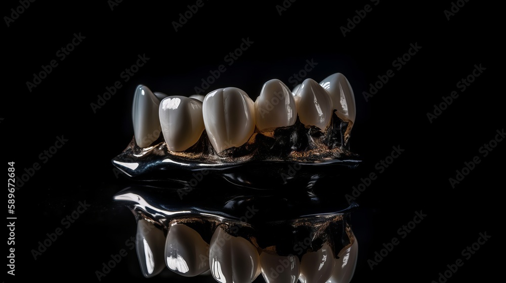Dental beam made of high-quality titanium and half of artificial teeth ...