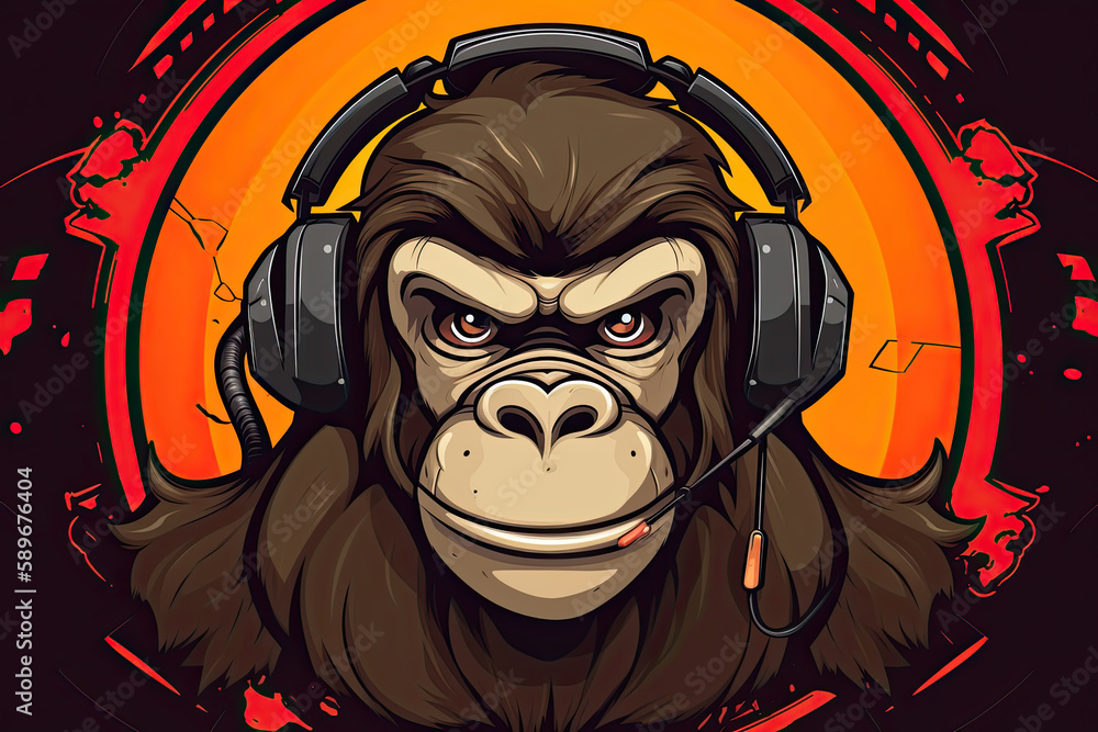 Monkey Gamer Backdrop Background for Gaming Content Stock Illustration ...
