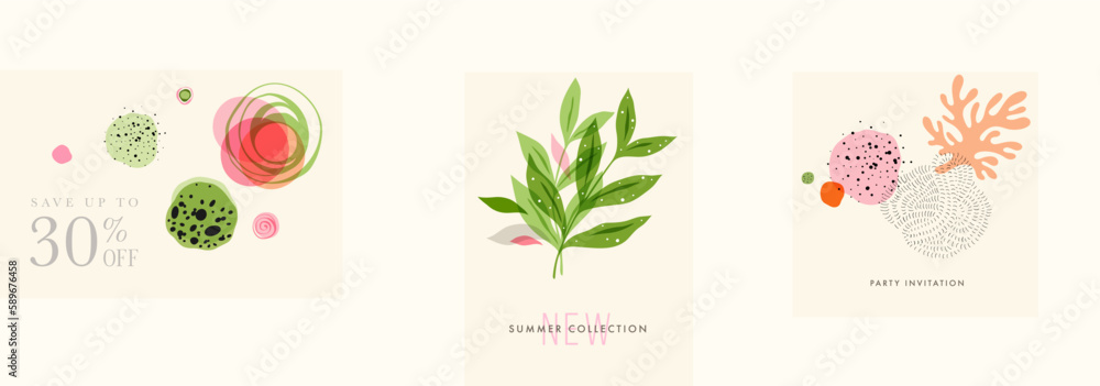 Trendy abstract floral and graphic elements. Universal art collages ...