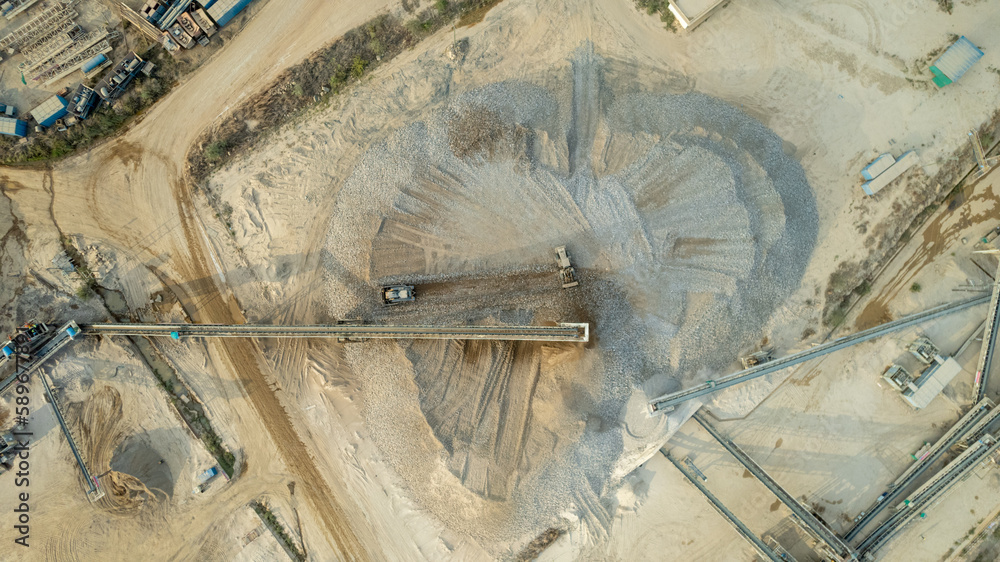 Massive construction site with large high lift crane and concrete ...