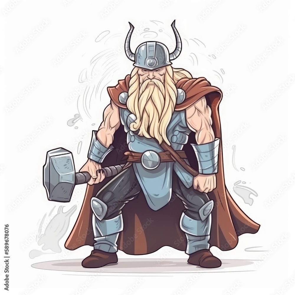 Thundering Thor: A Comic-Style Depiction of the Scandinavian God Stock ...