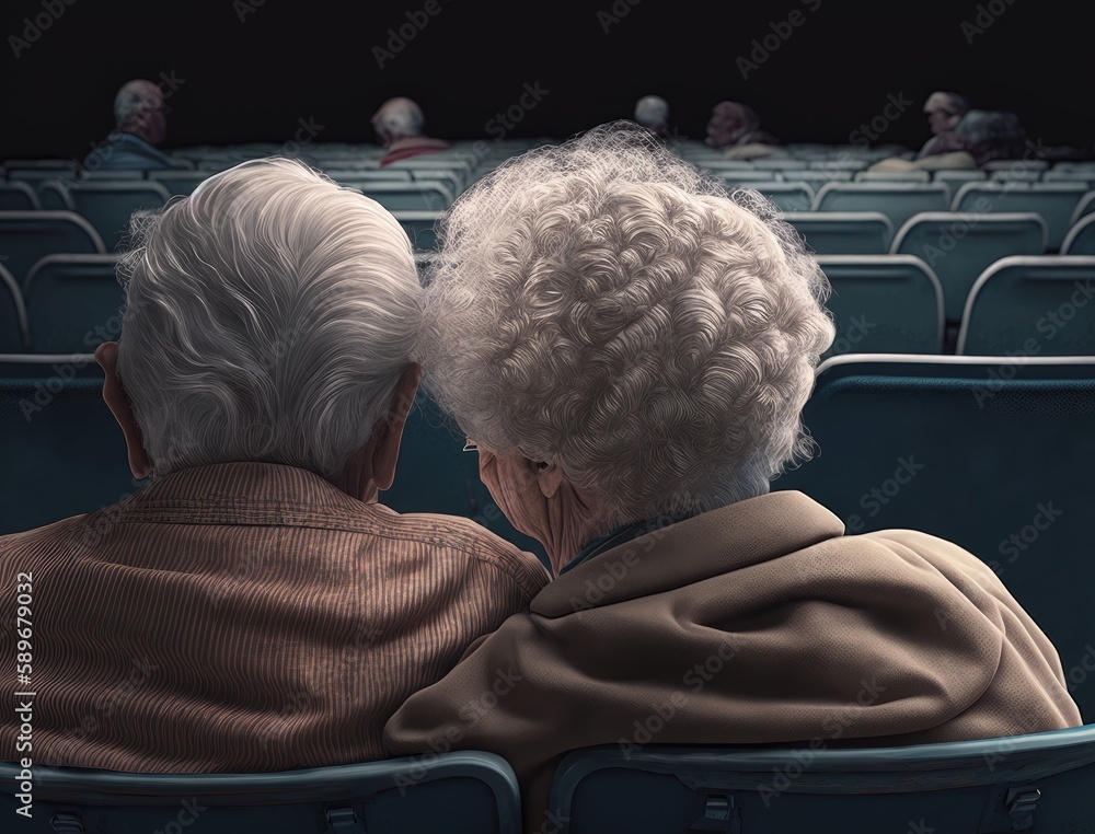 Caucasian old senior grandparents couple in casual wear gray hair ...