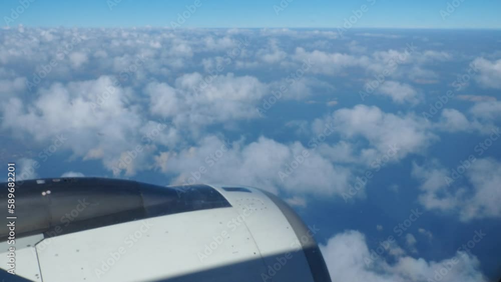 Aircraft engine. Flight, travel and tourism. View from a porthole ...