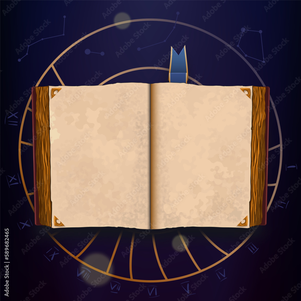Book mockup. Open book with blank and clean pages, bookmark ...