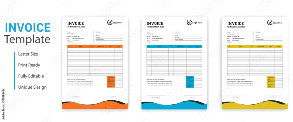 Vetor de Business invoice form template. Invoicing quotes, money bills ...