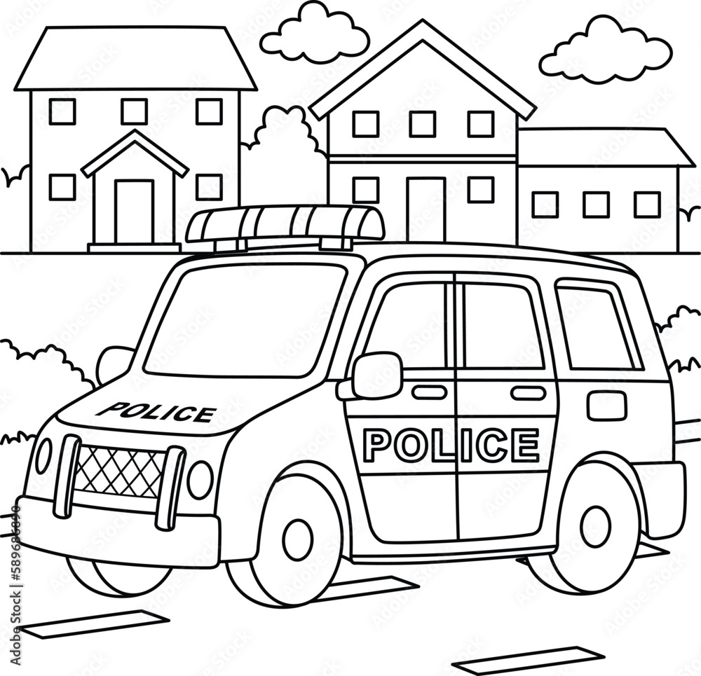 Police Car Coloring Page for Kids Stock Vector | Adobe Stock