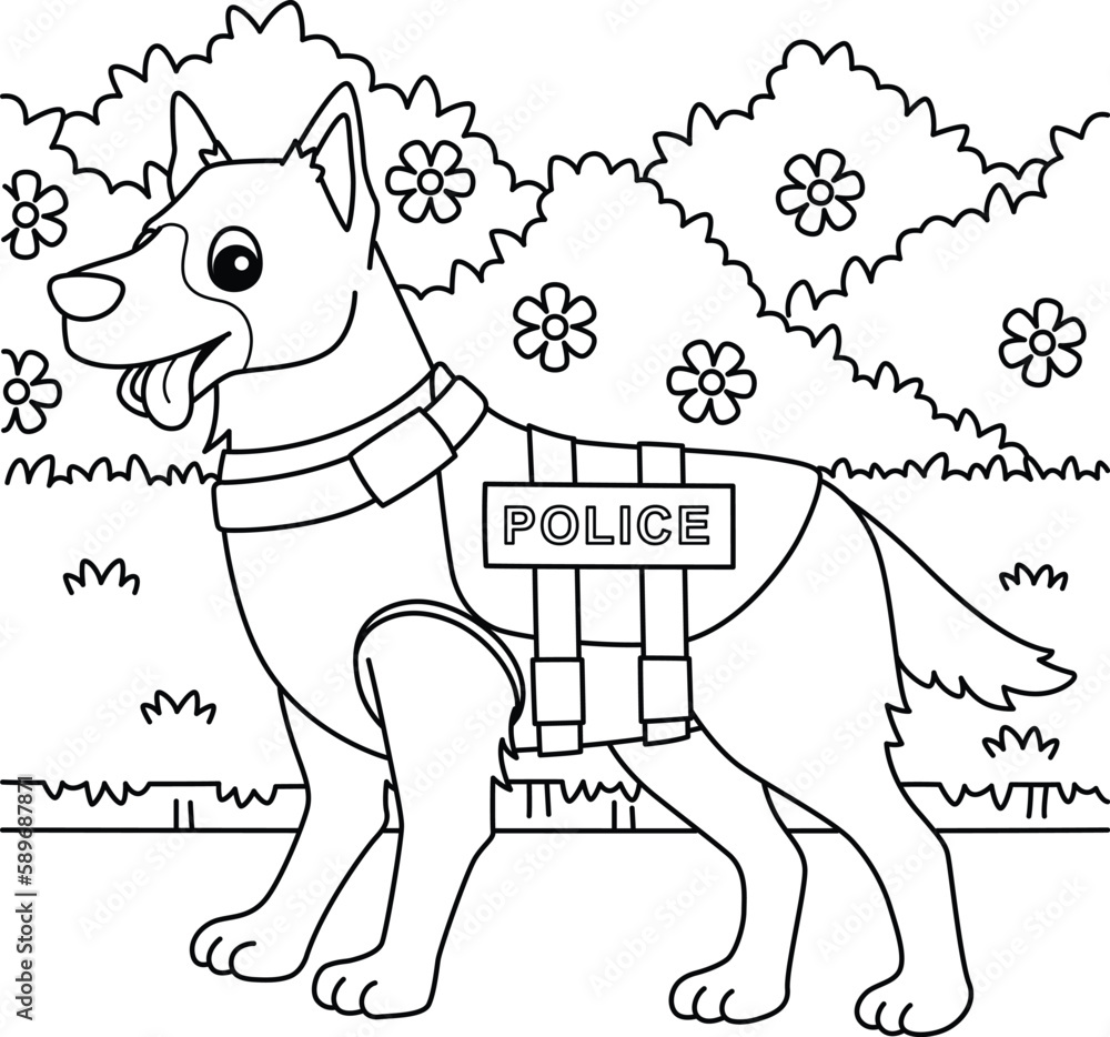 Police Dog Coloring Page for Kids Stock Vector | Adobe Stock