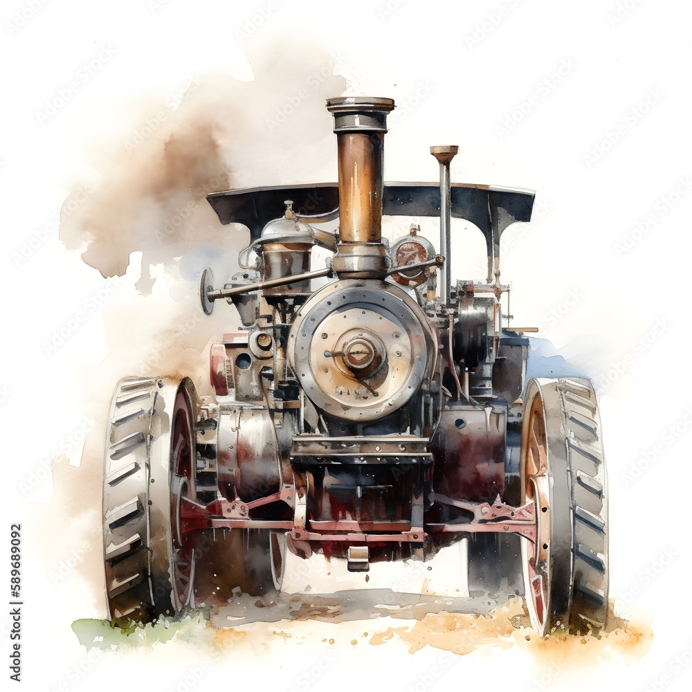 steam tractor isolated on a white background Stock Illustration | Adobe ...