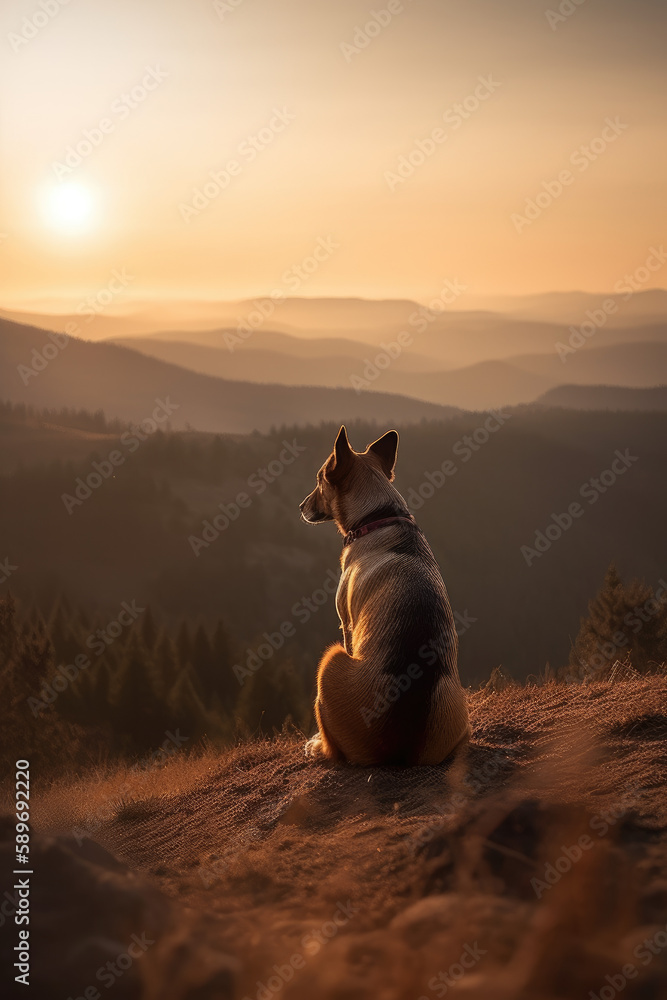 dog watching sunset (generative ai) Stock Illustration | Adobe Stock