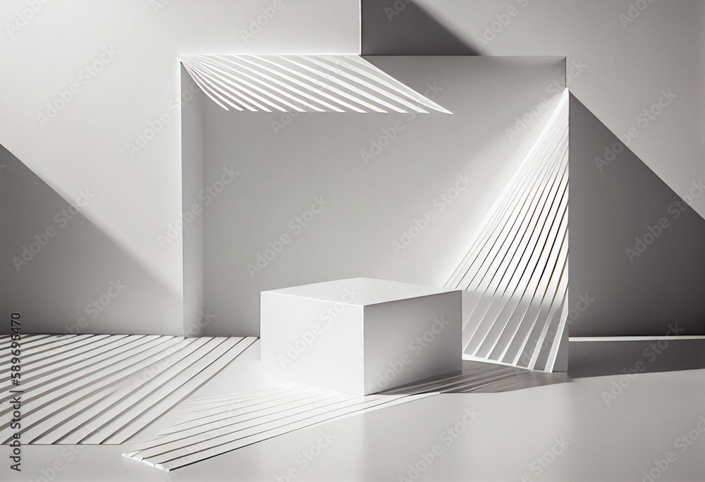 White geometric abstract scene with single crossed lines and corners ...
