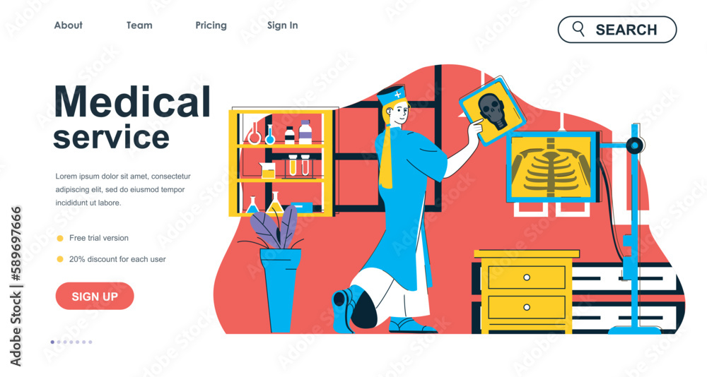 Medical service concept for landing page template. Doctor exams at x ...