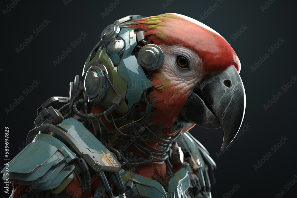 Unique fusion of nature and technology in the form of a parrot cyborg ...