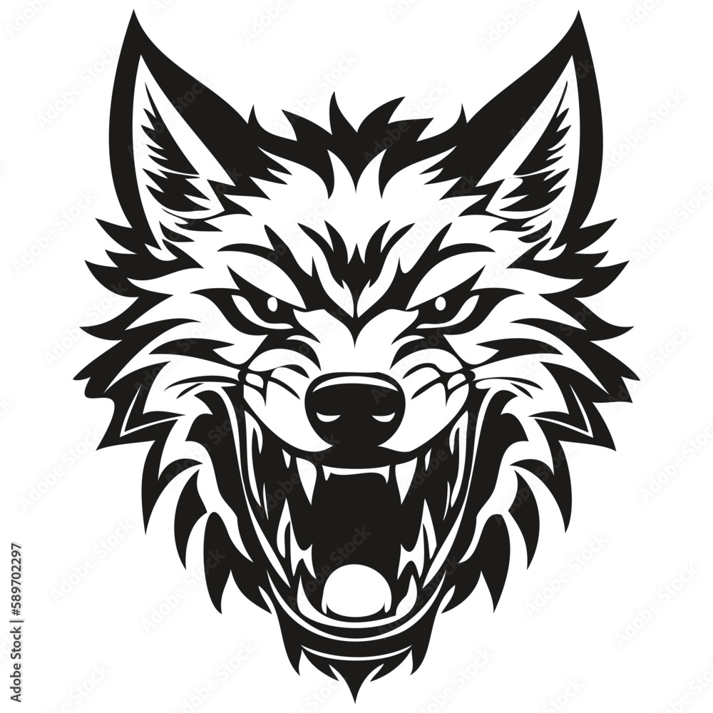 Ferocious wolf head mascot logo for esport and sport team, black and ...