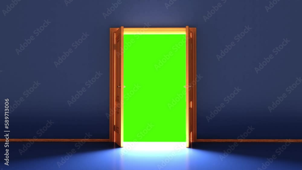 Classic design door opening to green screen, chroma key. 4K Video ...