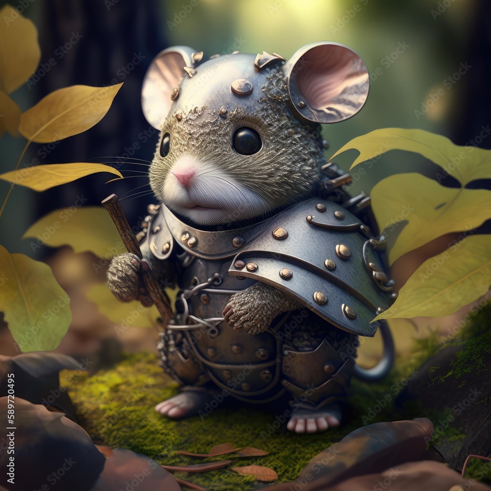 Fairytale character design warrior mouse in medieval armor suit ...
