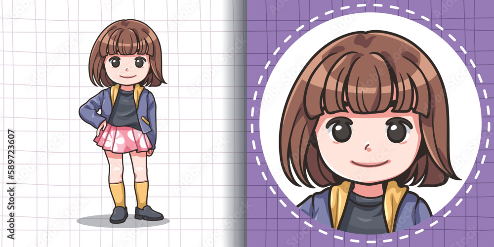 Cartoon style avatars for social media. Avatars profile of a girl with ...