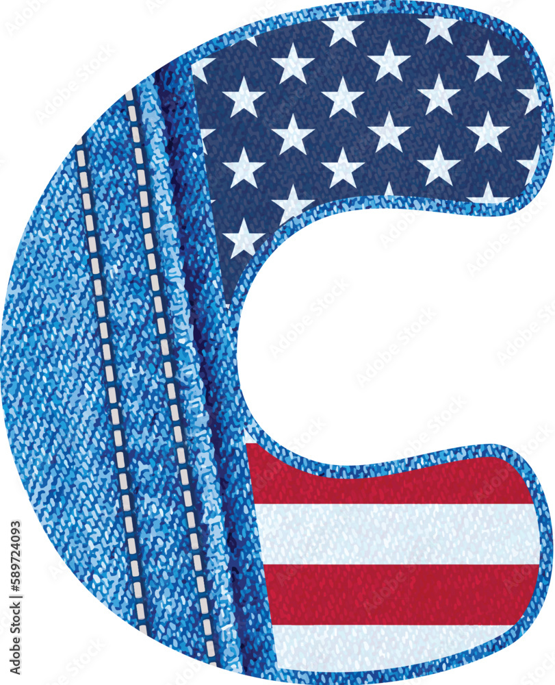 The letter C with the texture of blue denim fabric and US flag - The ...