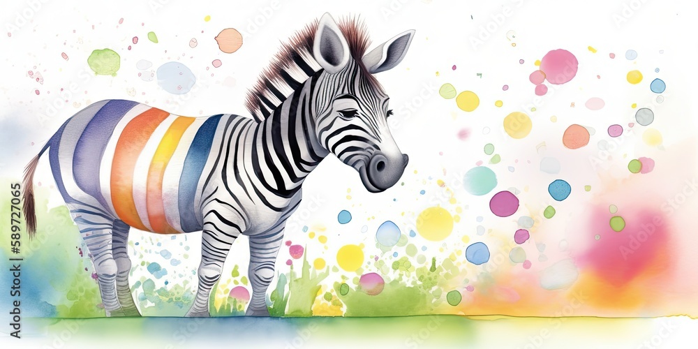 watercolor background with playful baby zebra border - generative AI ...