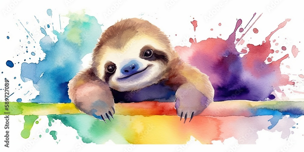 watercolor background with playful baby Sloth border - generative AI ...