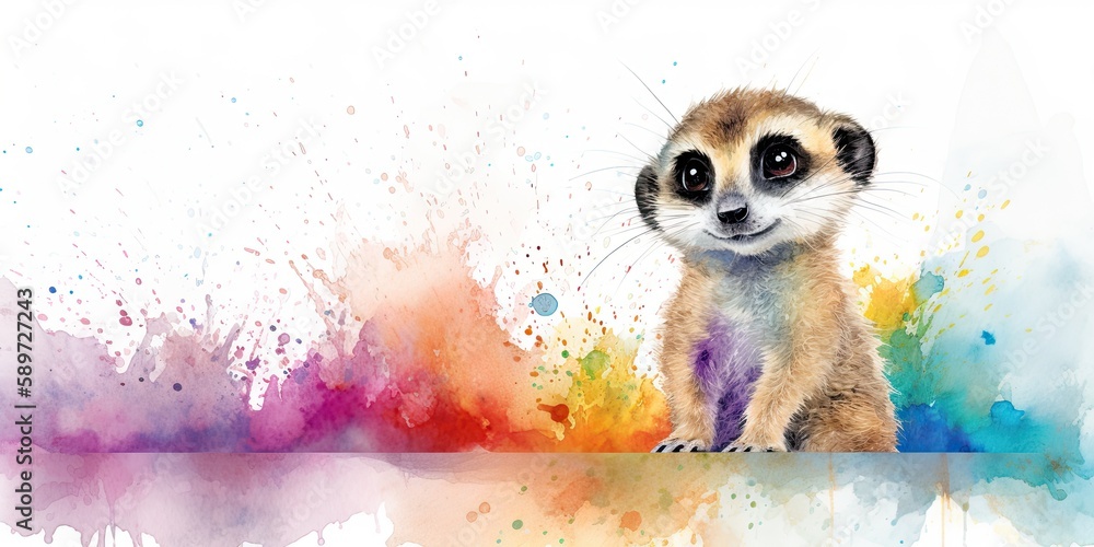 watercolor background with playful baby meerkat border - generative AI ...