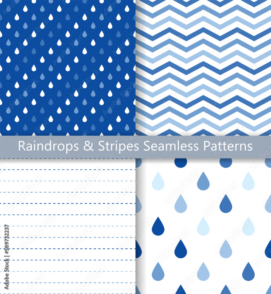 Set of seamless patterns of raindrops and stripes. Simple and basic ...