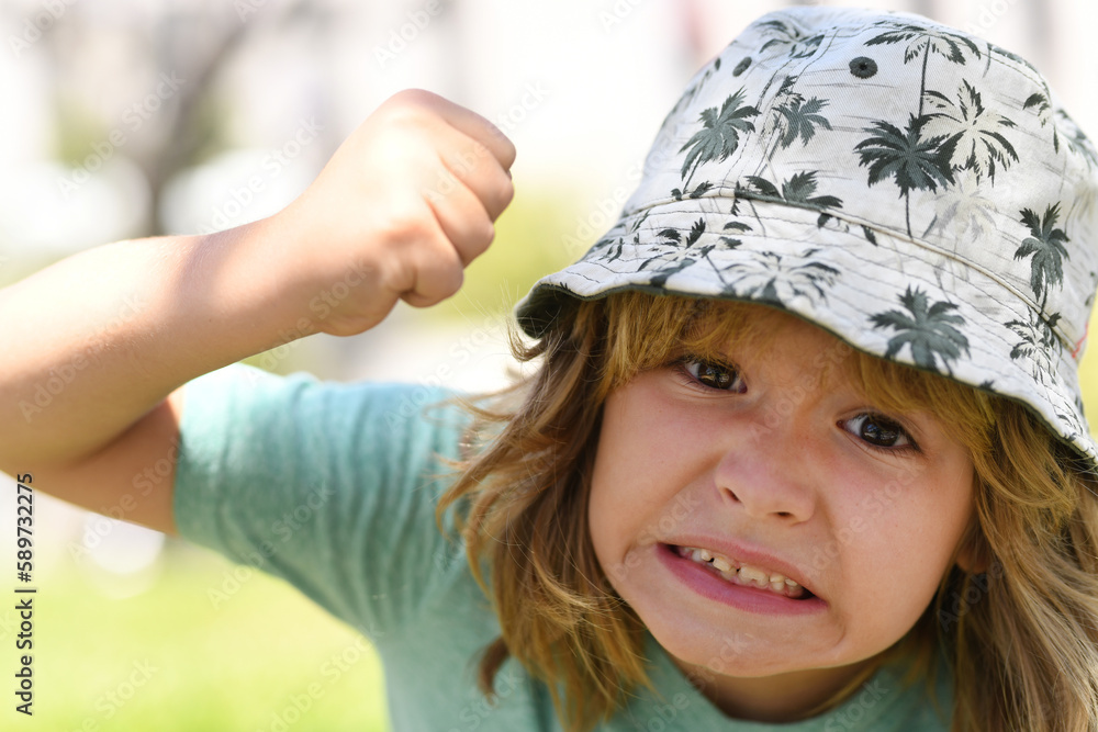 Child temper with angry expression. Angry hateful little anger boy ...