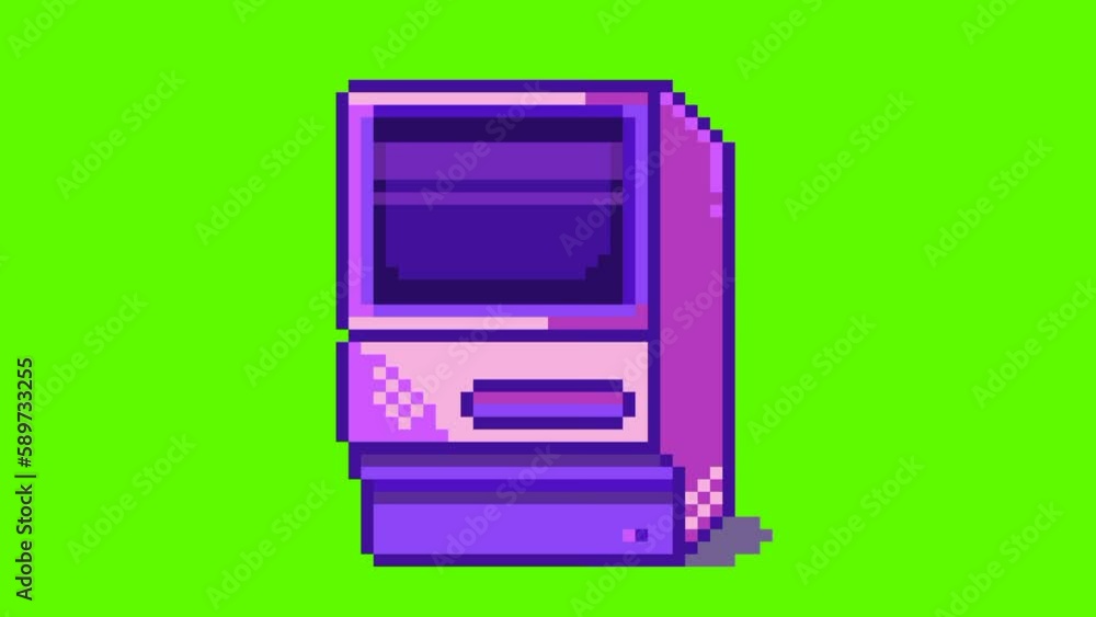 Cyberpunk retro computer pixel art animation on green screen vídeo do ...