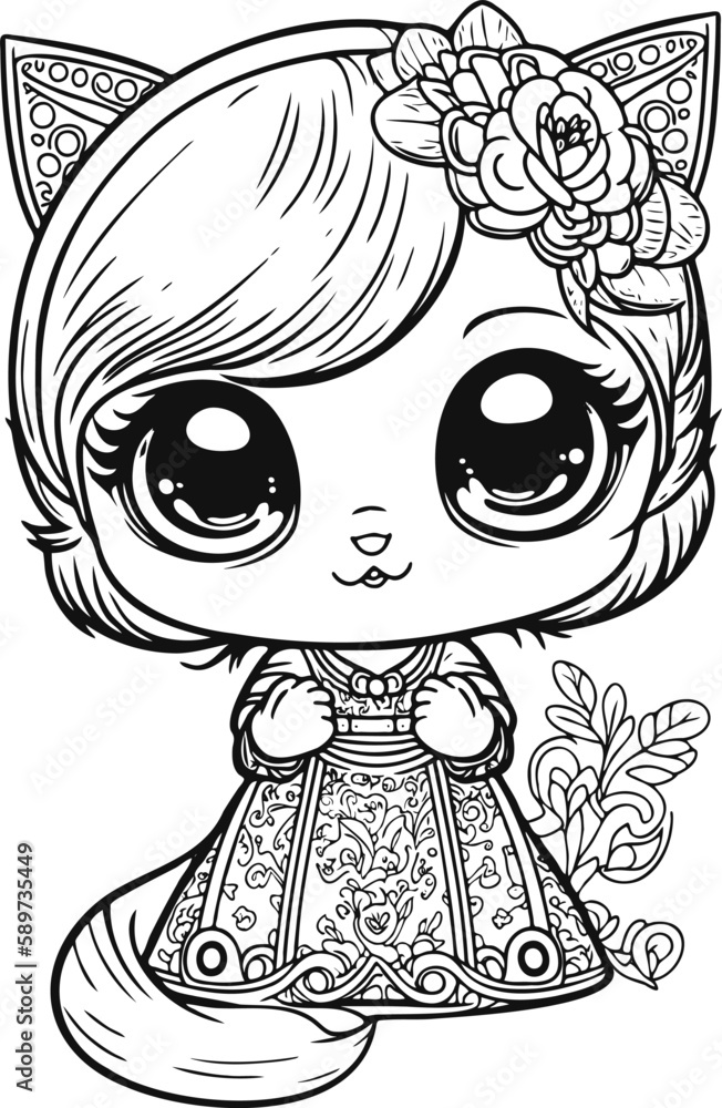 Cute cat princess in a flower crown and dress.Baby animal in line ...