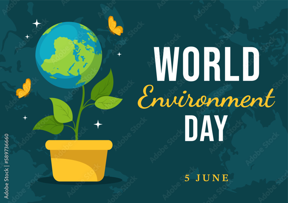 World Environment Day Illustration with Green Tree and Animals in ...