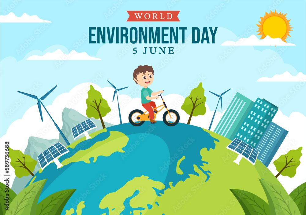 World Environment Day Illustration with Kids and Green Tree for Save ...