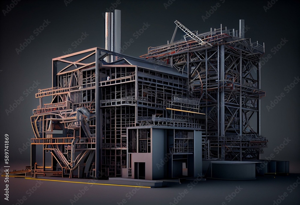 BIM-project of an industrial production frame of a building . 3D ...