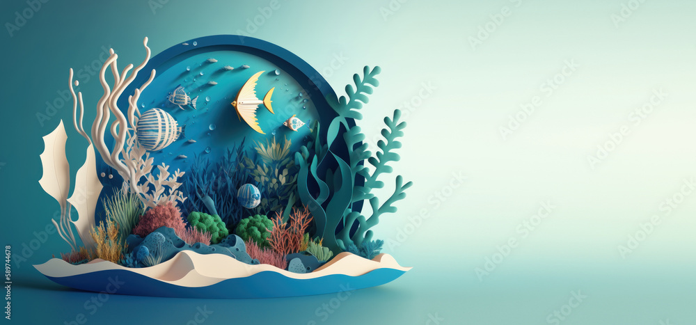 World environment day with sea marine on blue background, World ocean ...