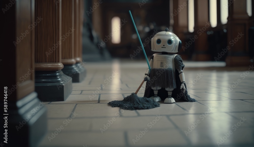 Adorable small robot mopping the floor - showcasing the role of ...