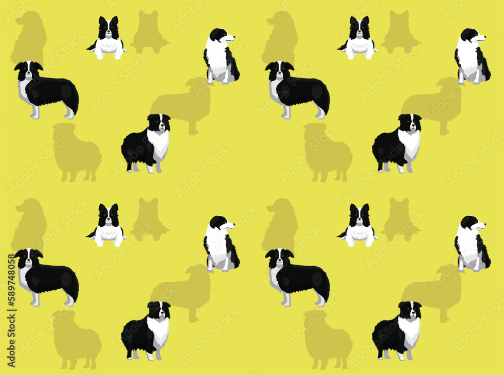 Animal Dog Cartoon Poses Border Collie Seamless Wallpaper Background ...