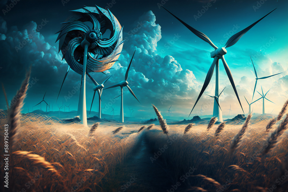A picture of a wind farm with a sky background Generative AI Stock ...