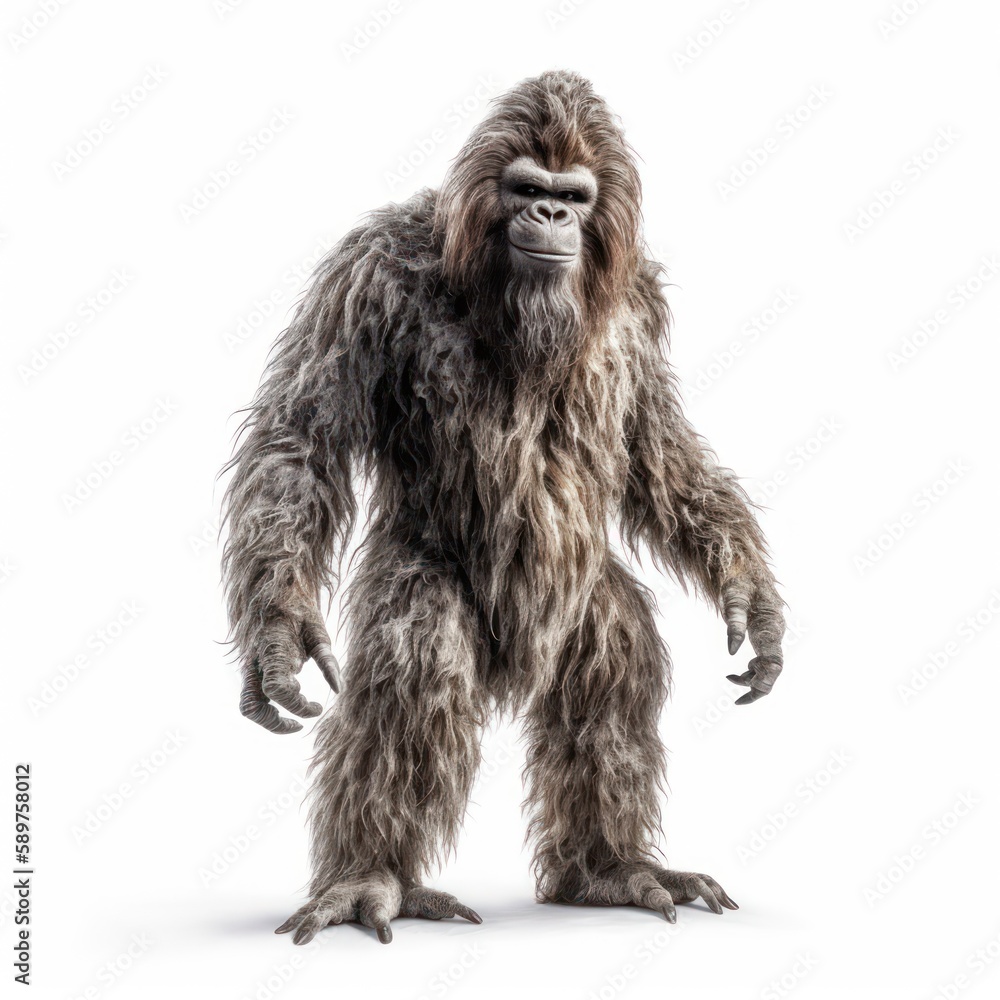 Portrait of an arctic yeti sasquatch bigfoot creature walking isolated ...