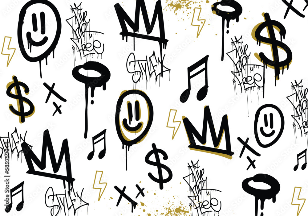 Seamless graffiti art illustration pattern. Graffiti background with ...