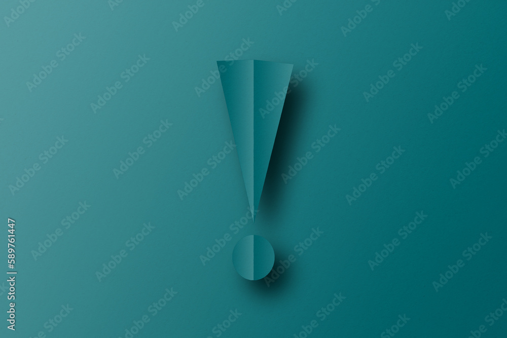 Cut green paper into exclamation mark shapes. warning sign set on green ...