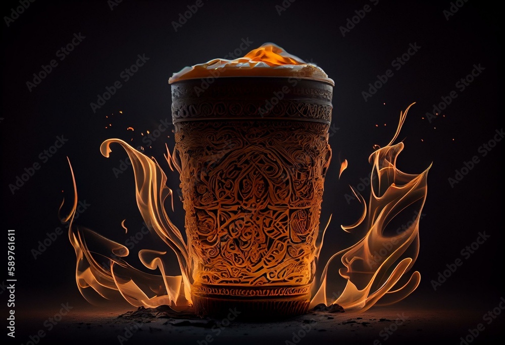 Light-colored fire party idea with copy space in the shape of a beer ...