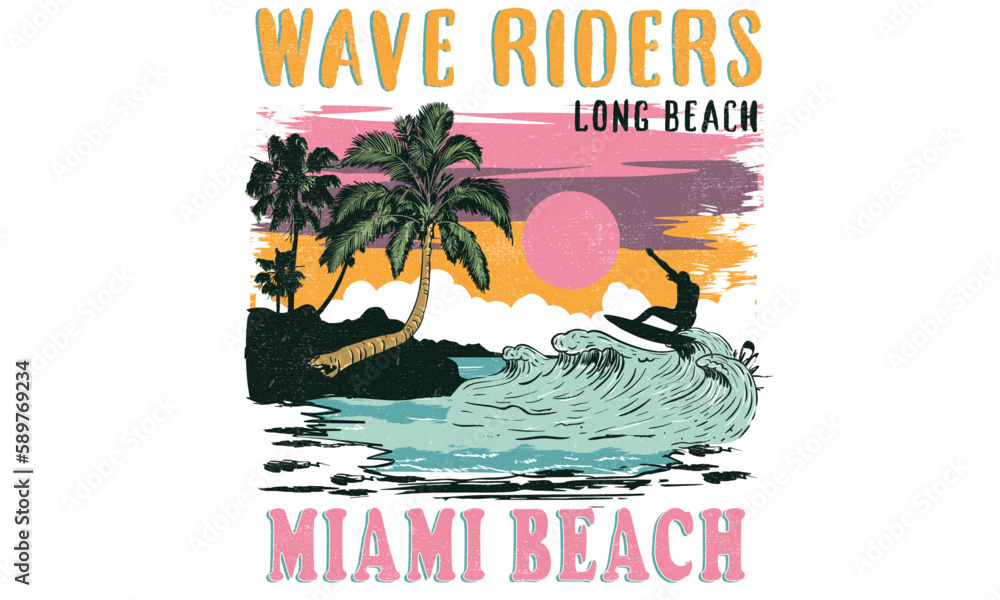 Wave riders. Beach wave graphic print design for t shirt print, poster ...