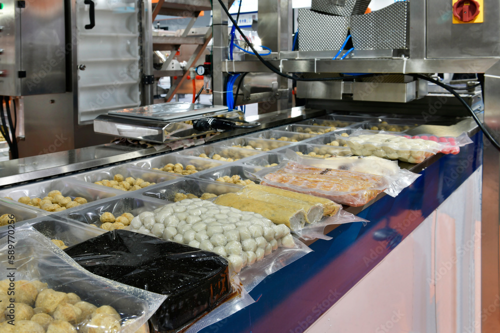 Automatic meatballs, pork, slices fresh meat, food production line on ...